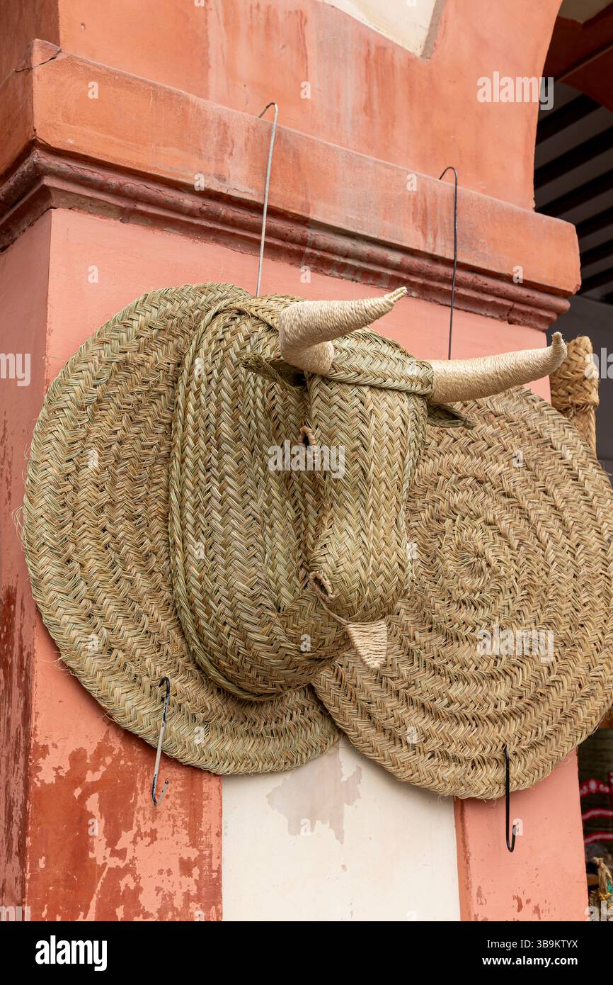 View of handmade bull heads made from straw Stock Photo - Alamy