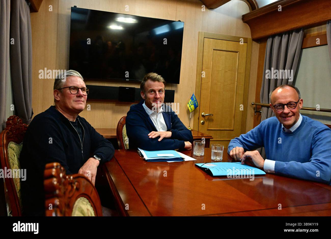 Shegyni, Ukraine. 09th May, 2025. Trilateral meeting between French President Emmanuel Macron ...