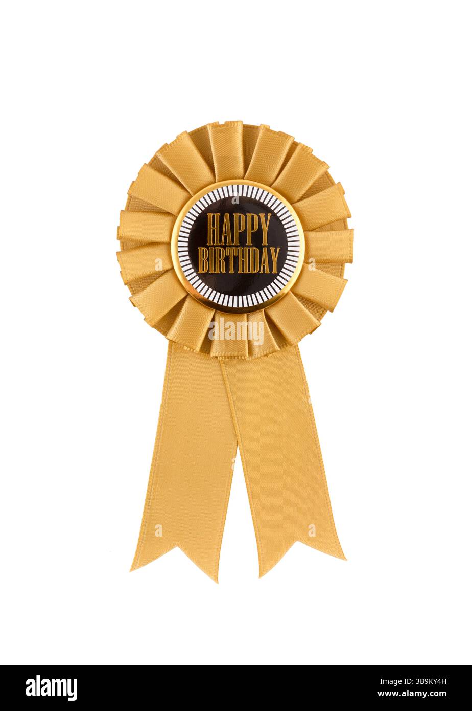 Happy Birthday golden ribbon award isolated on white with clipping path ...