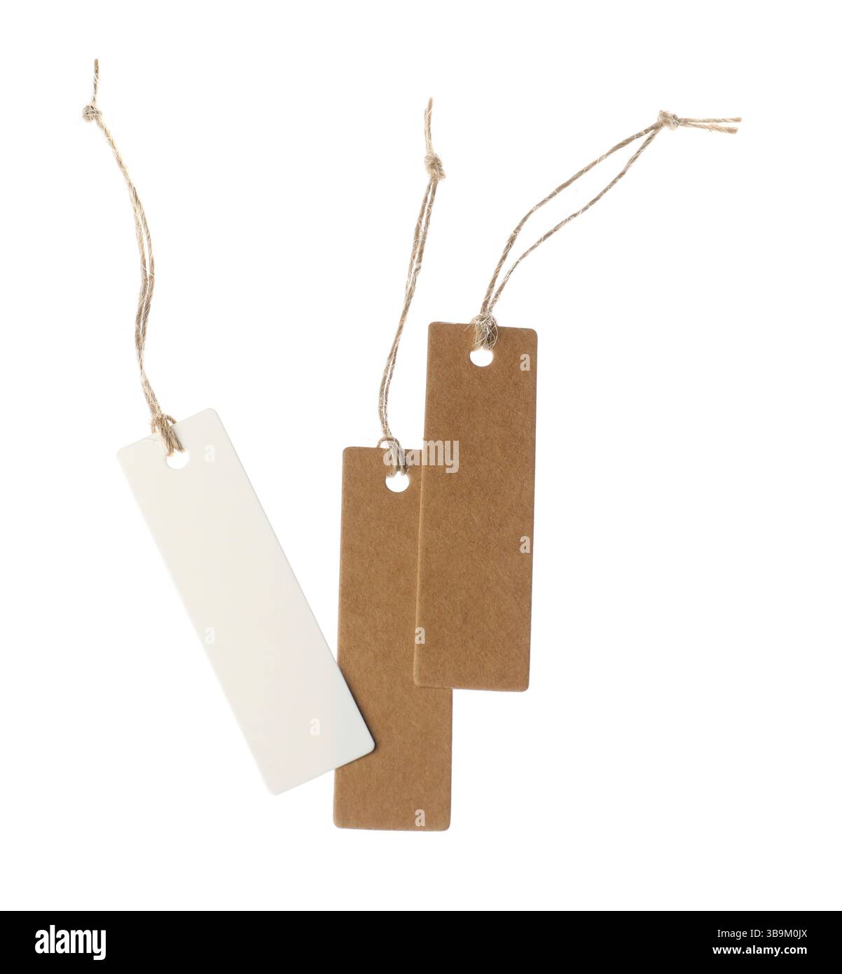 Different blank tags with strings isolated on white Stock Photo - Alamy