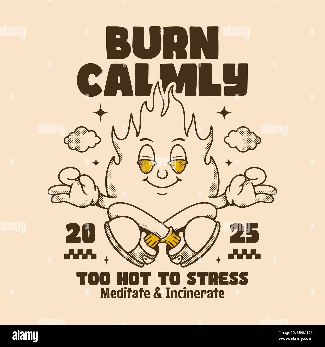 Funny chill flame character with calm expression and retro comic vibes ...