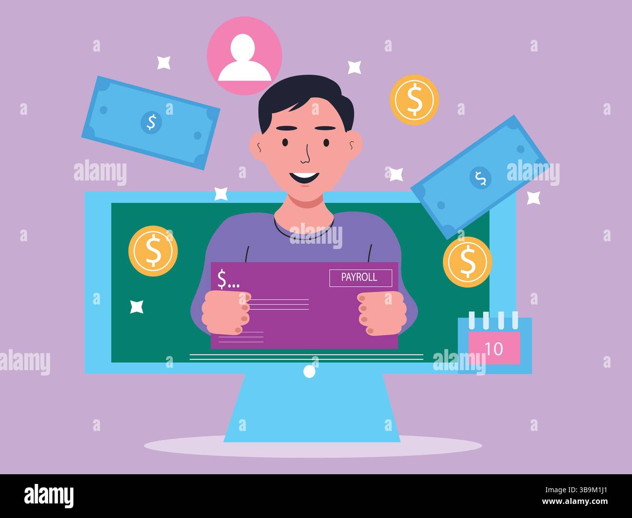 Flat vector illustration of Salary payment, Online payroll on Computer ...