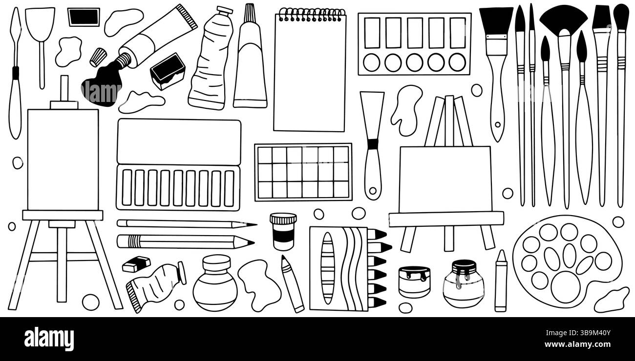 Set tools creative art Black and White Stock Photos & Images - Alamy