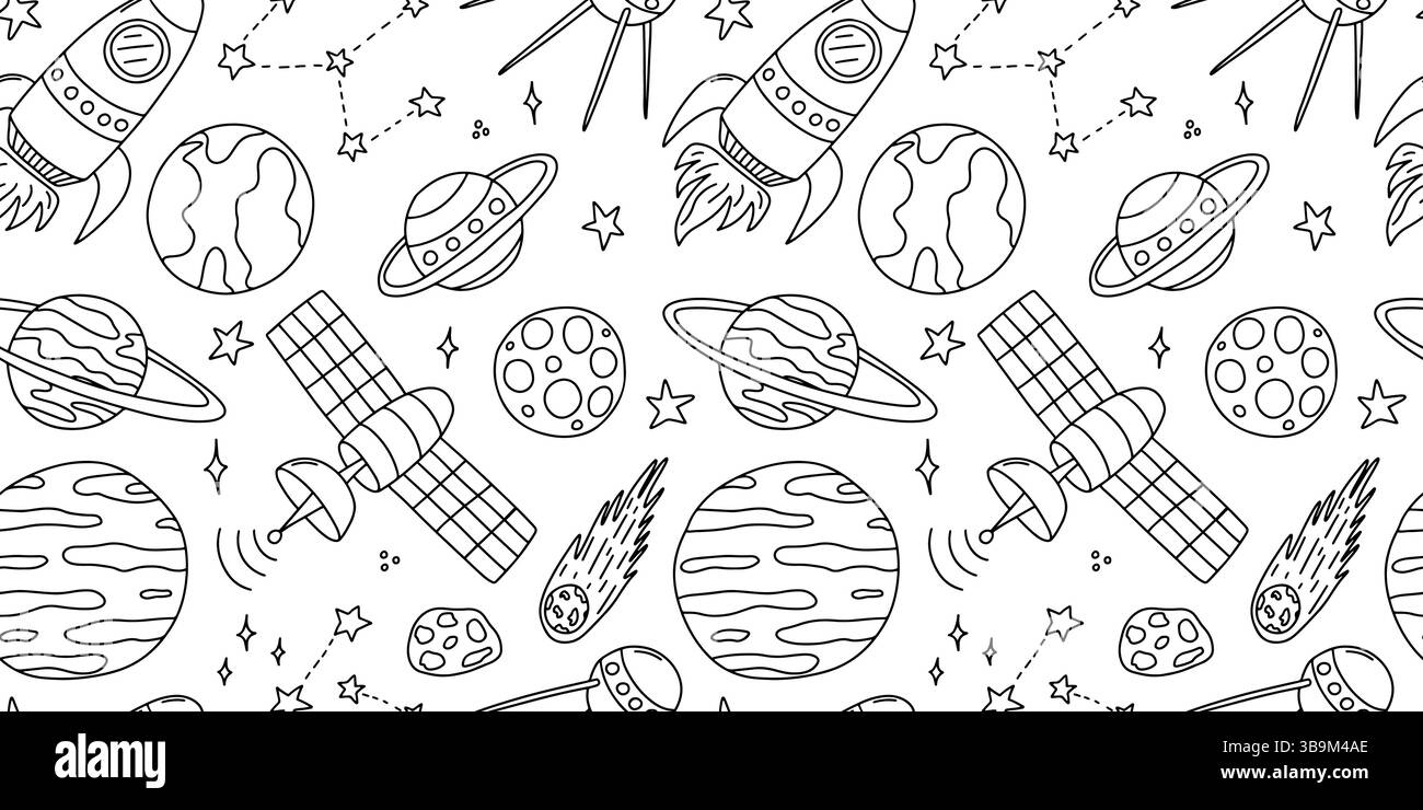 Doodle space vector seamless pattern Stock Vector Image & Art - Alamy