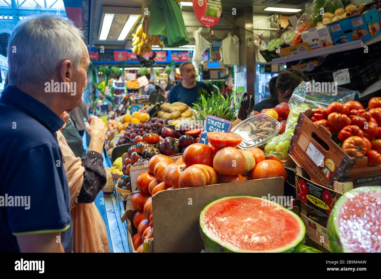 Malaga, Spain, People, Senior Man, Shopping, inside Spanish Food Market ...