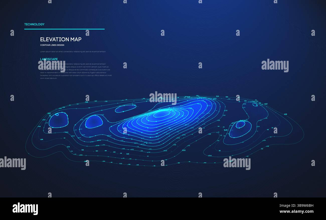 Topographic map blue technology background. Big data elevation map with ...