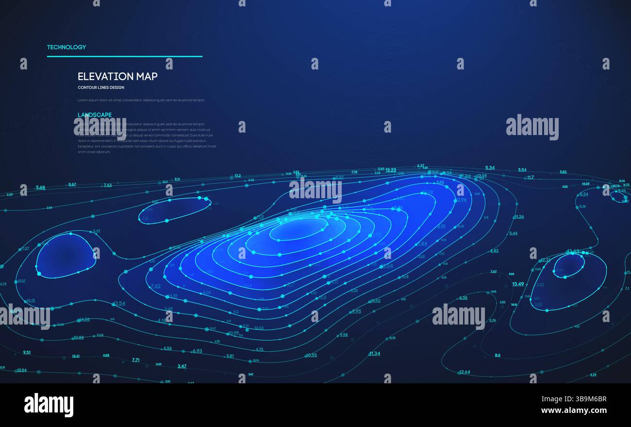 Topographic map blue technology background. Big data elevation map with ...