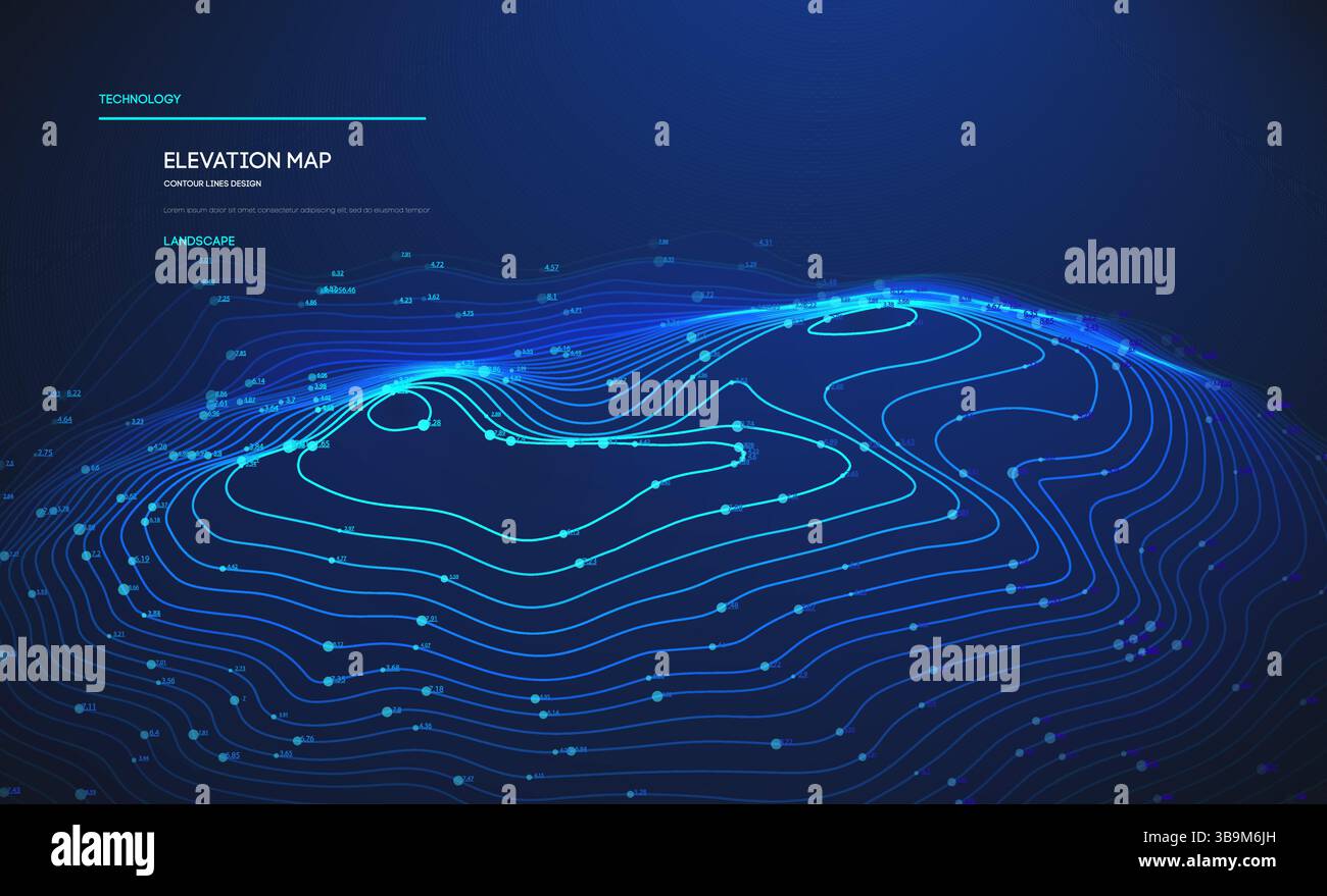 Topographic map blue technology background. Big data elevation map with contour Stock Vector ...