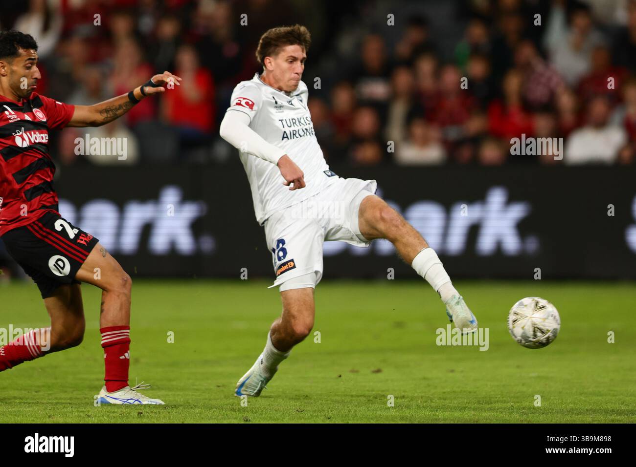 Kasey Bos of Melbourne Victory shoots and scores during the Isuzu UTE A League Mens Elimination ...