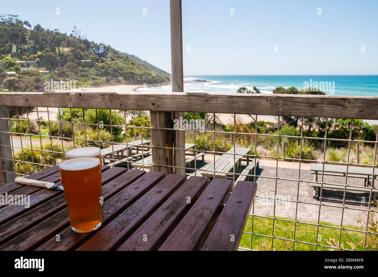 Wye Beach Hotel terrace, table with two beers, Wye Beach Hotel, Ocean ...
