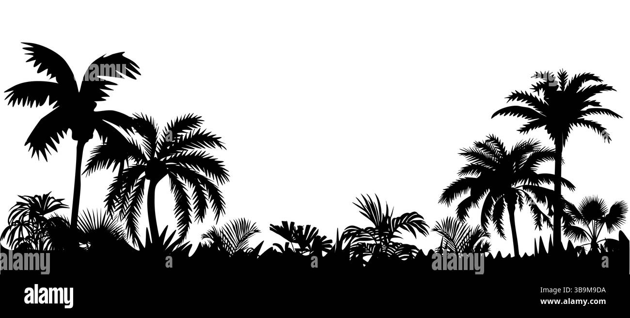 Palm tree black silhouettes seamless frame border Stock Vector Image ...