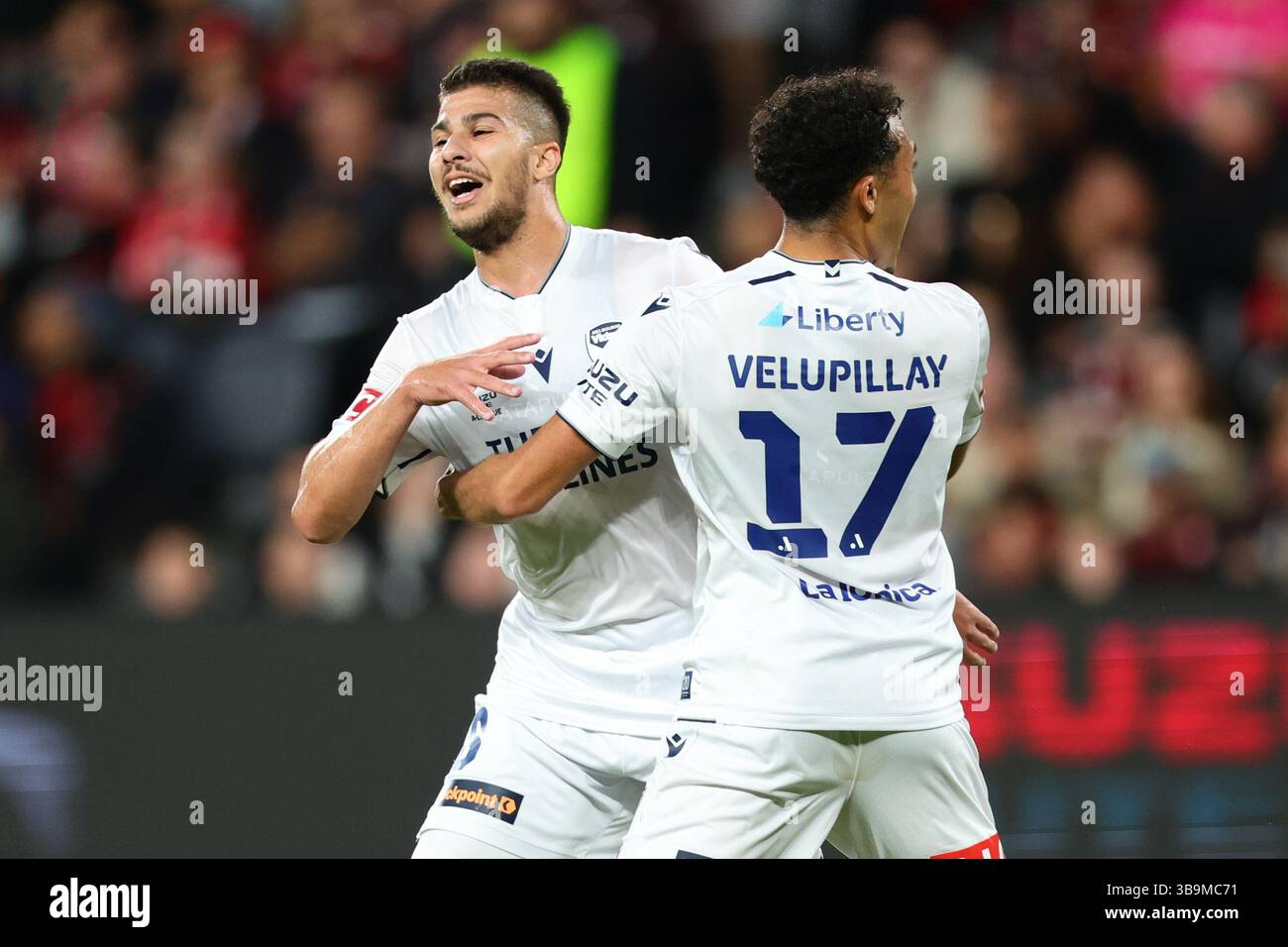 Sydney, Australia. 10th May, 2025. Zinedine Machach of Melbourne Victory scores a goal and ...