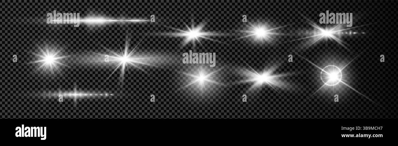 A collection of luminous white light effects including starburst and ...