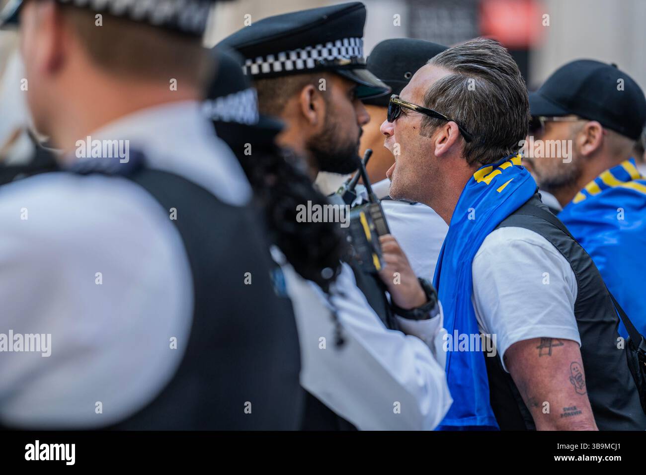 London, UK. 10th May, 2025. Pro-Israeli counter-protestors heckle at ...