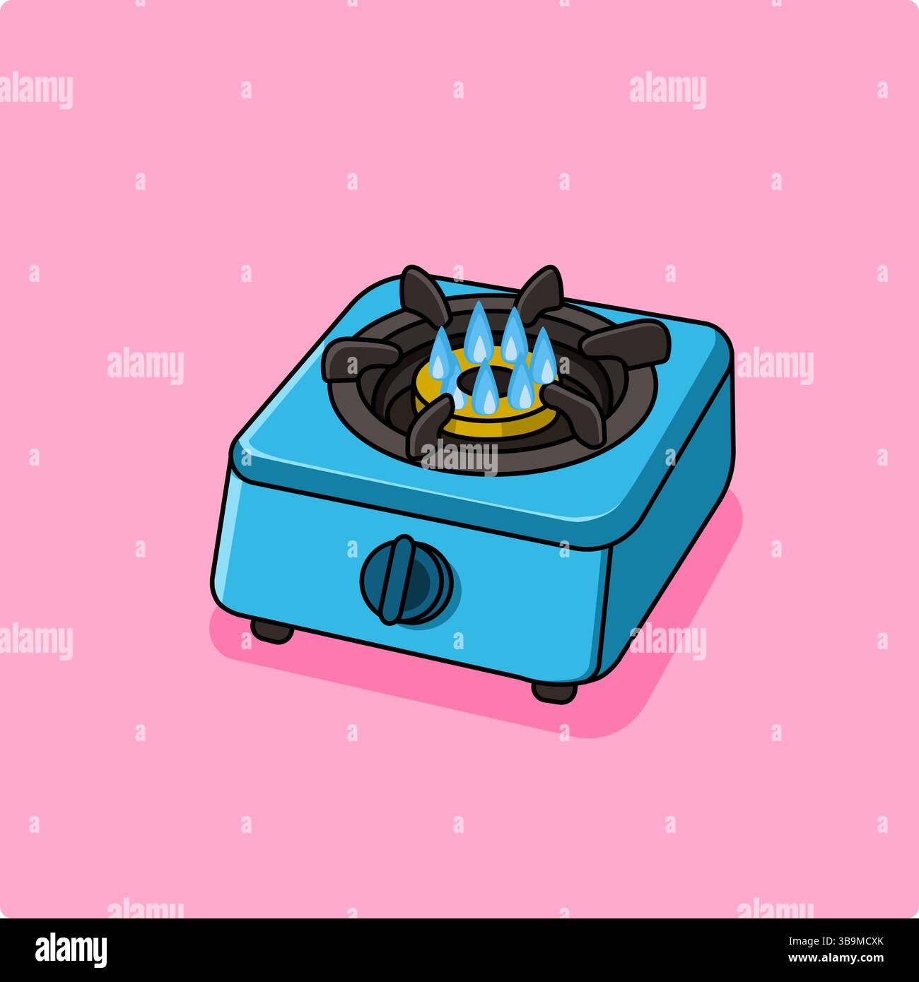 Cartoon Illustration of a Blue Gas Stove with Flames Vector ...