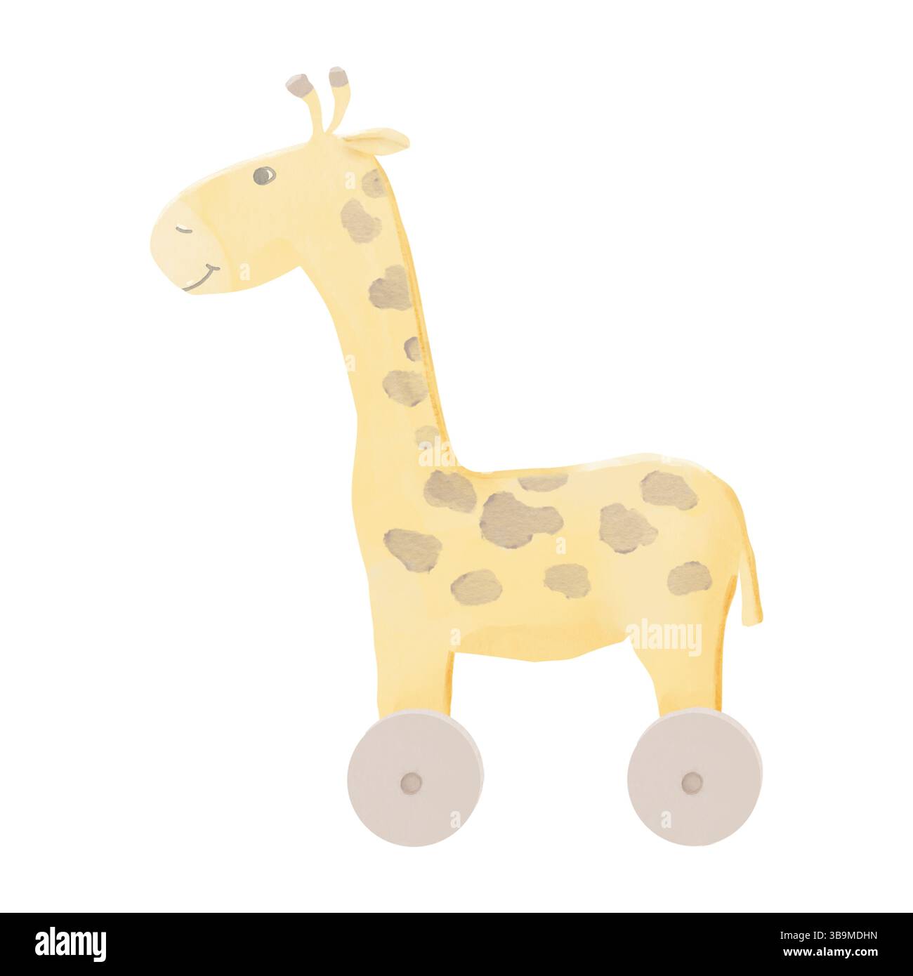 Funny wooden yellow giraffe with spots, on wheels. Watercolor ...