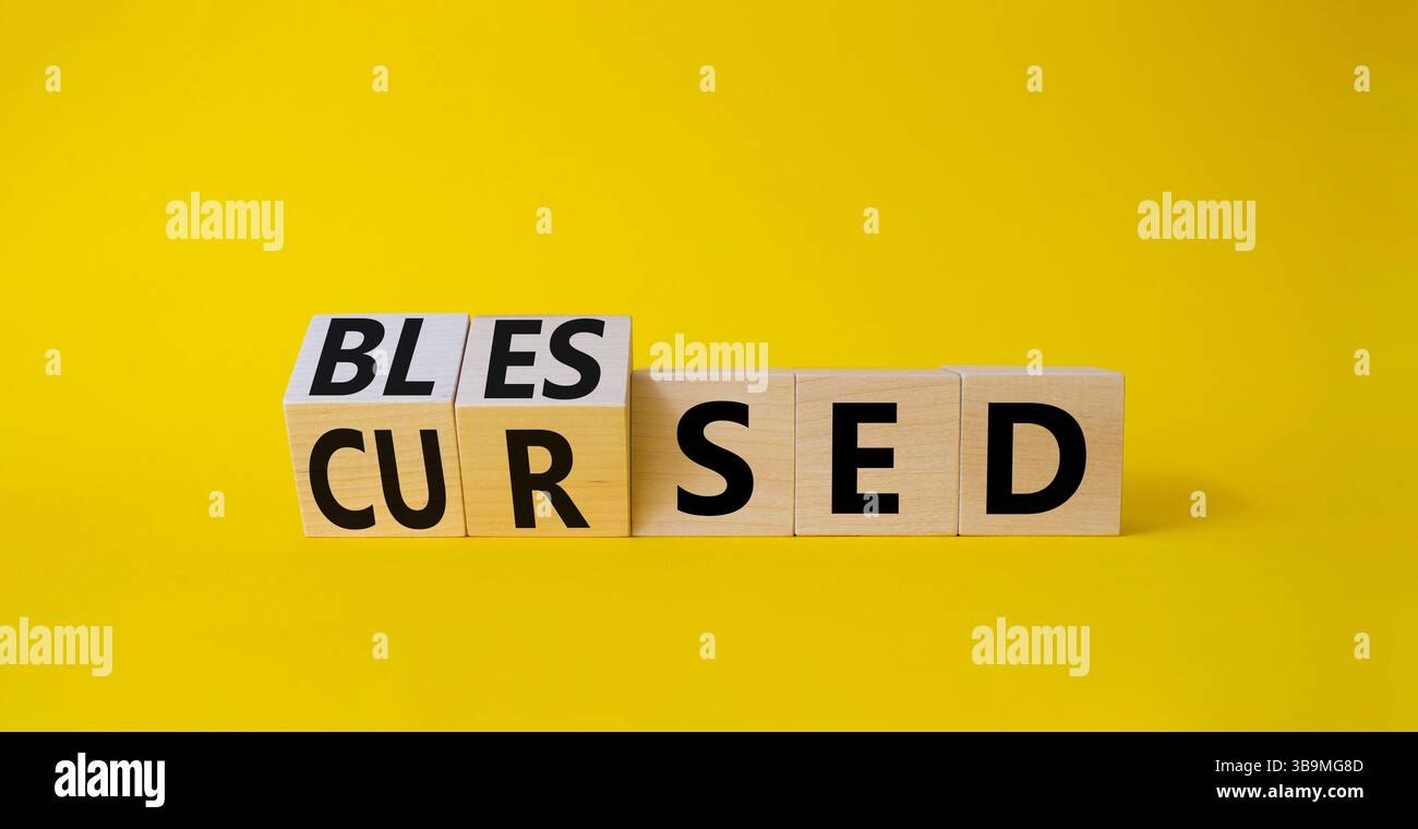Blessed vs Cursed word symbol. Turned wooden cubes with words Cursed ...