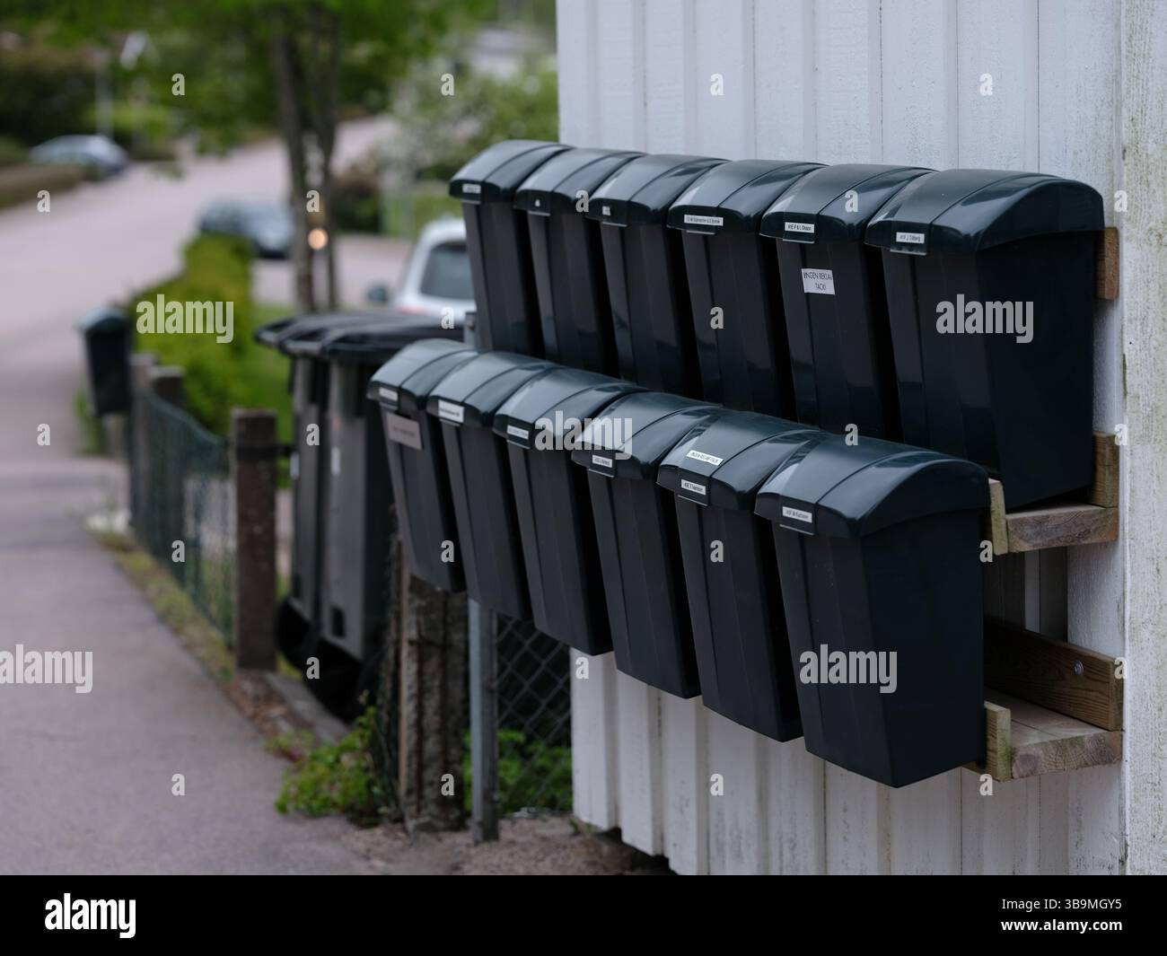 Skånes-Fagerhult, Skåne, Sweden. May 9 2025. Row of mail boxes Stock ...