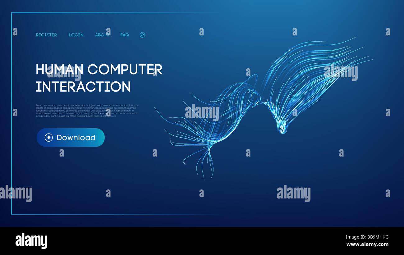 Flowing curved blue lines depicting human-computer interaction concepts ...