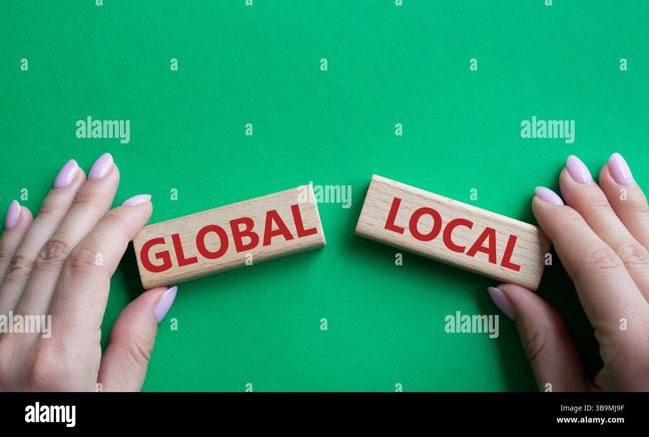 Global and Local symbol. Concept word Global and Local on wooden blocks ...