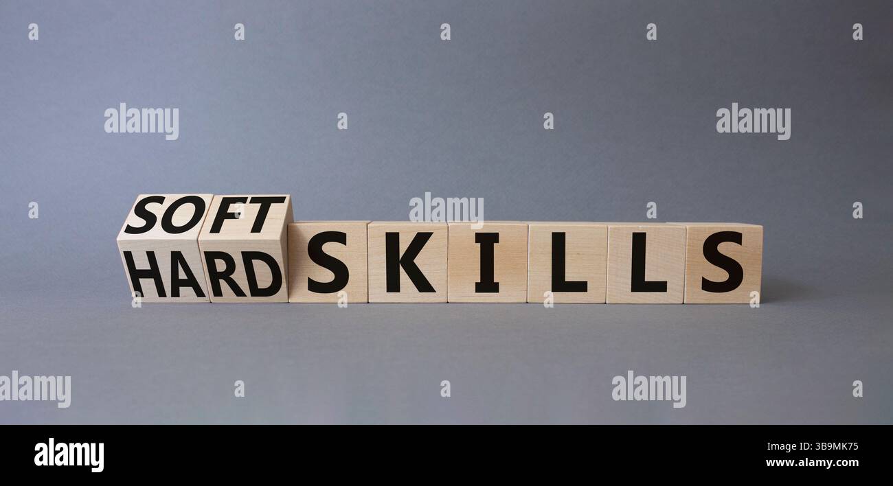 Soft Skills and Hard Skills symbol. Turned cubes with words Soft Skills ...