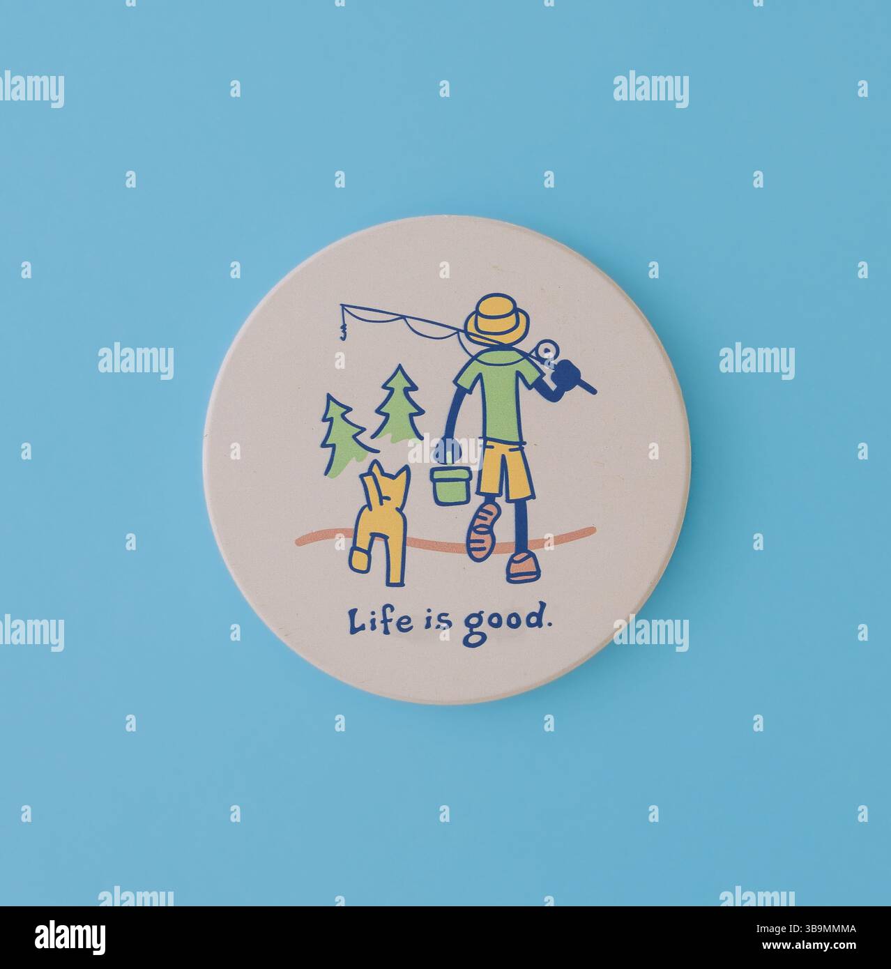 Ceramic coaster featuring a whimsical illustration of a stick figure ...
