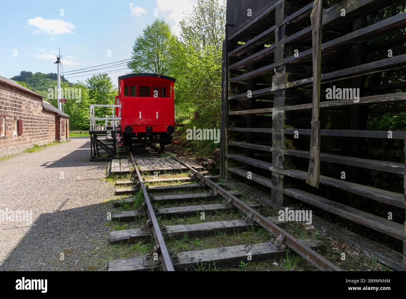 Old railway brake van beside the visitor centre at High Peak Junction ...