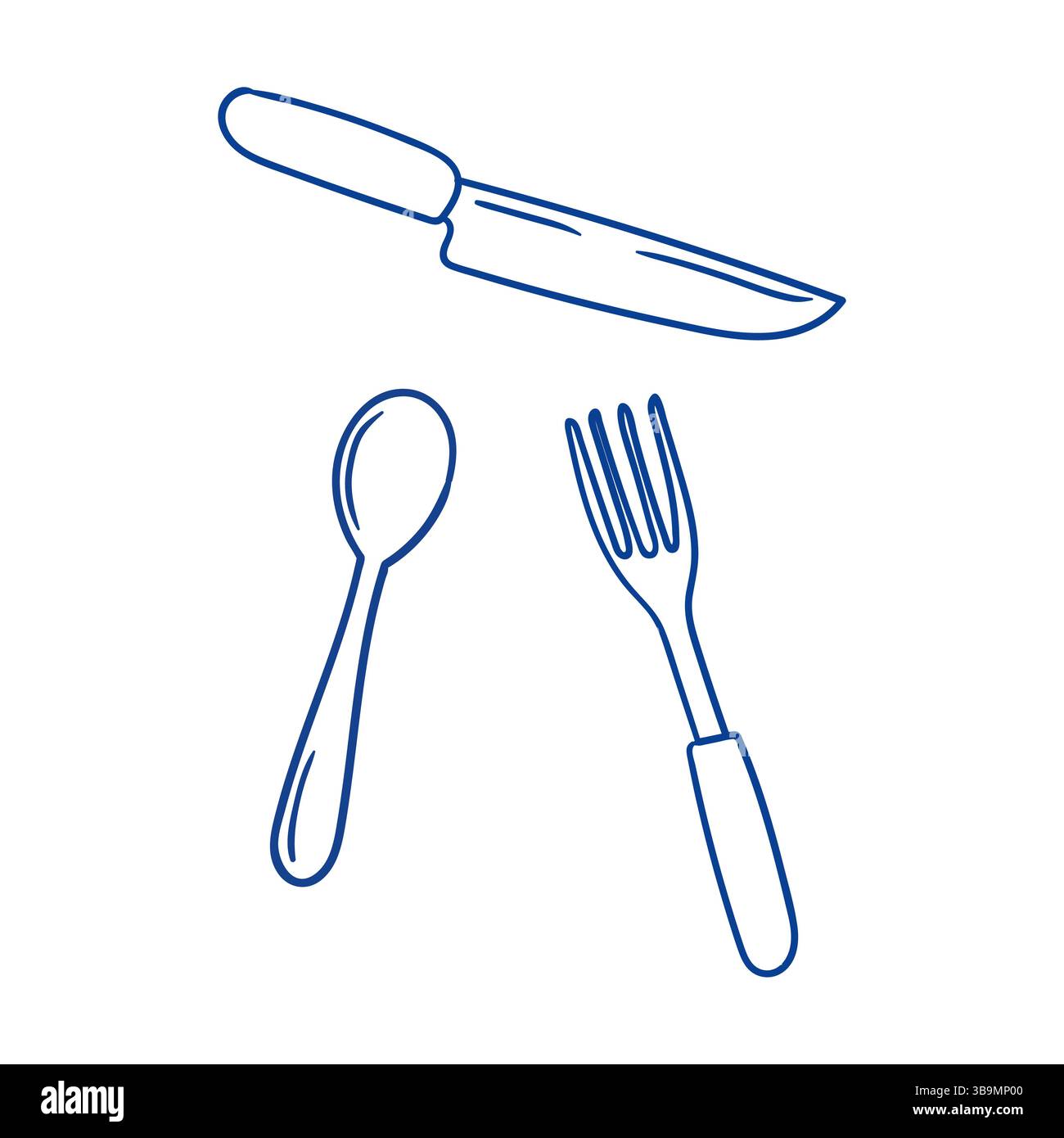 Kitchen utensils layout featuring a knife, fork, and spoon in simple ...