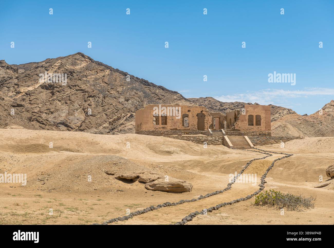 House ruins on the dried-up riverbed of the Swakop River, moon ...