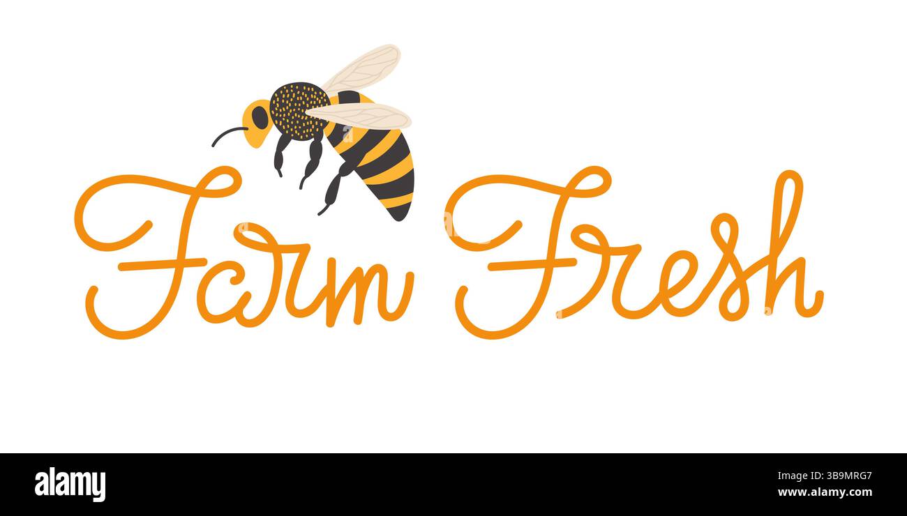 Farm fresh produce sign featuring a bee illustration on a simple white ...