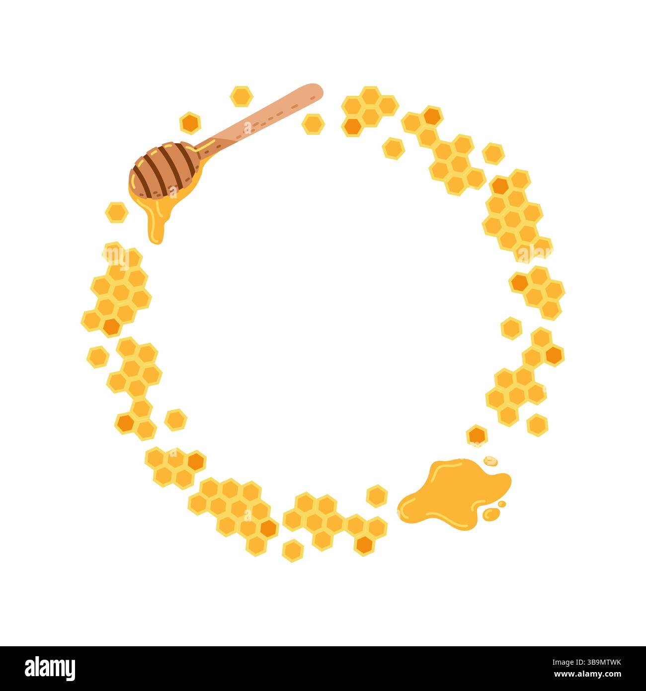 Decorative honey circle with honey dipper and honeycomb shapes Stock ...
