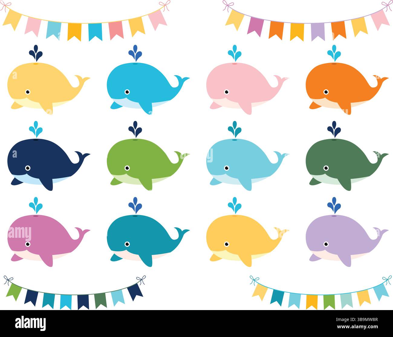 Colorful Vector Whales and Buntings Illustration, Cartoon Sea Animals ...
