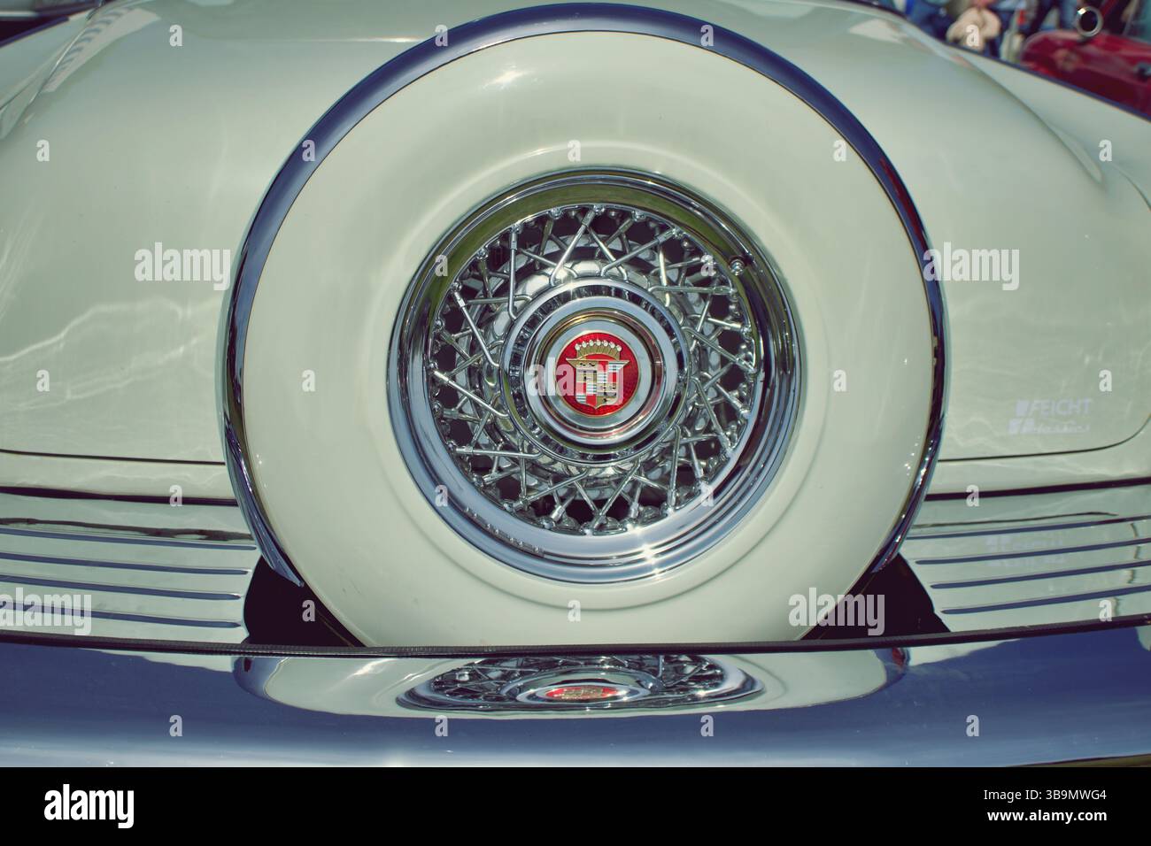 Close-Up of a Classic Cadillac Rear Spare Tire with Chrome Wire Wheel ...