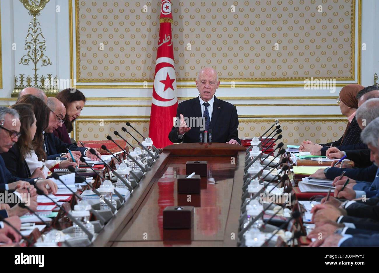 Tunisian President Kais Saied chairs a meeting of the Tunisian Council ...