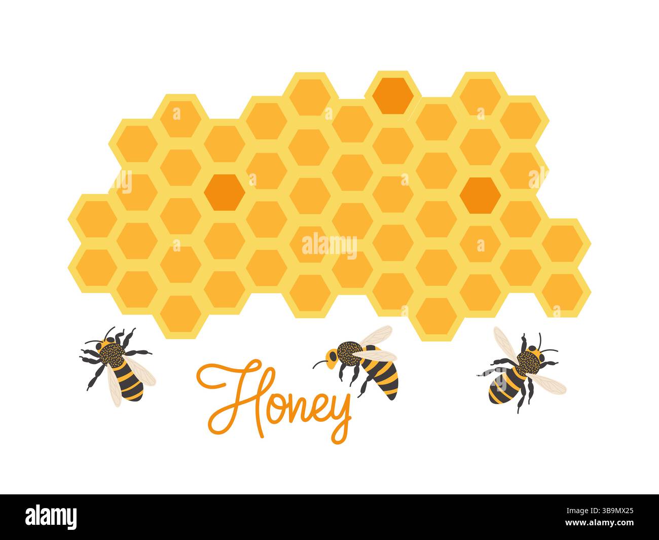 Artistic depiction of honeycomb and bees on a white background Stock ...