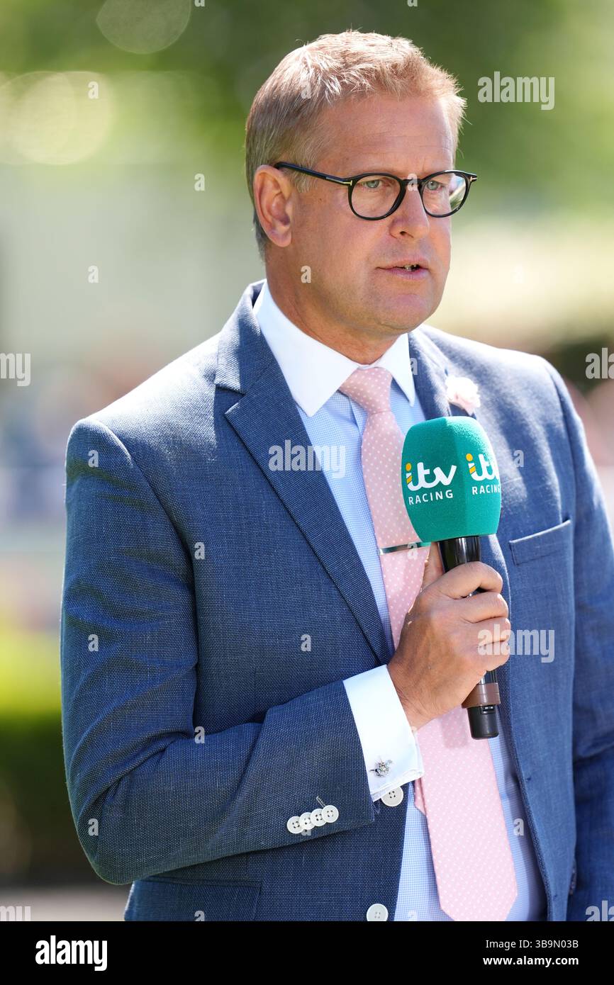 Ed Chamberlin, ITV Racing, at Lingfield Park racecourse, Surrey ...