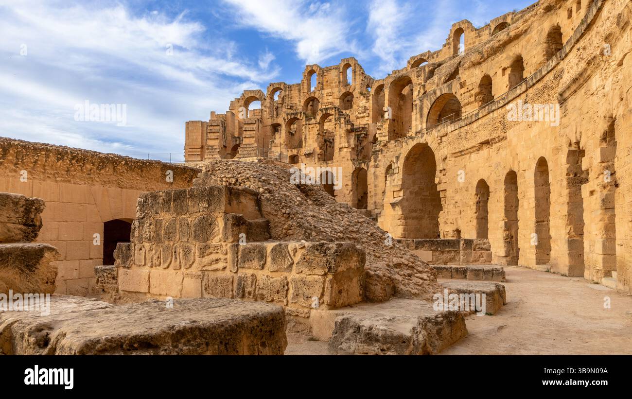 Ancient african Roman Colosseum amphitheatre ruins and columns, El Jem ...