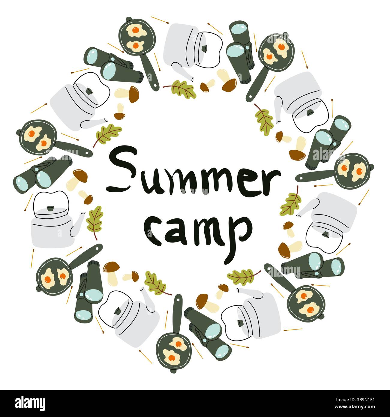 Creative summer camp design featuring cooking elements and outdoor gear ...