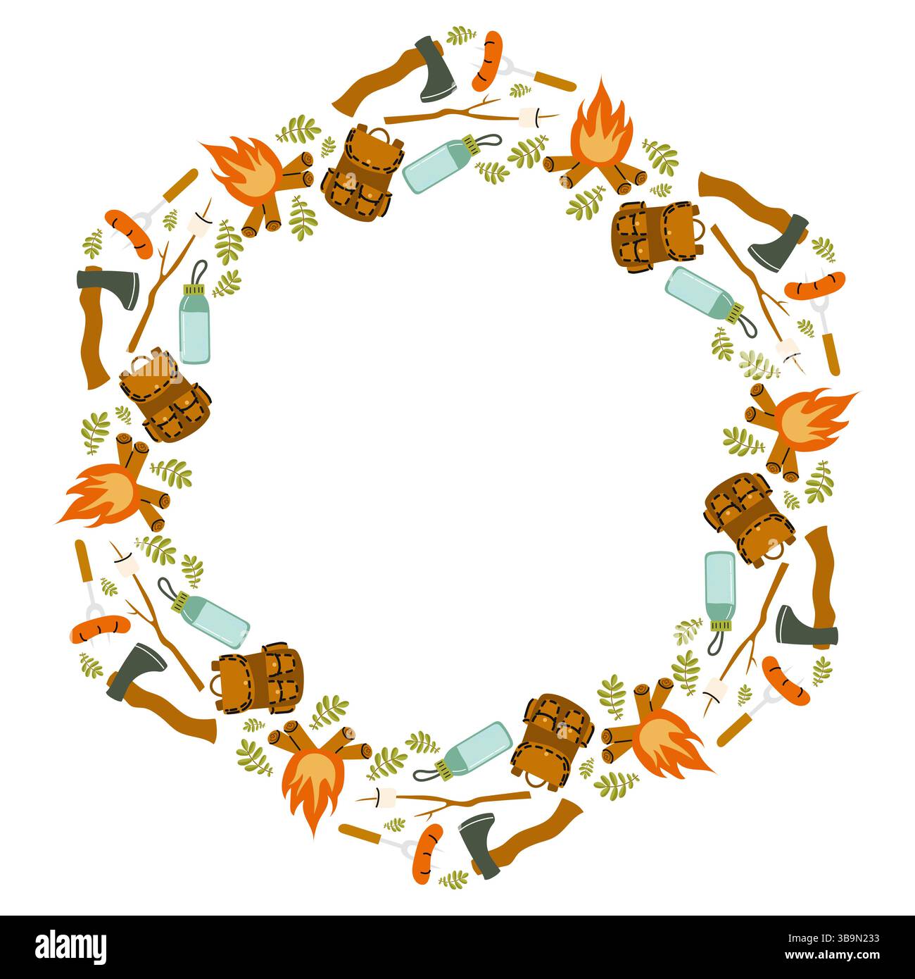 Camping themed decorative border featuring outdoor elements for fun ...