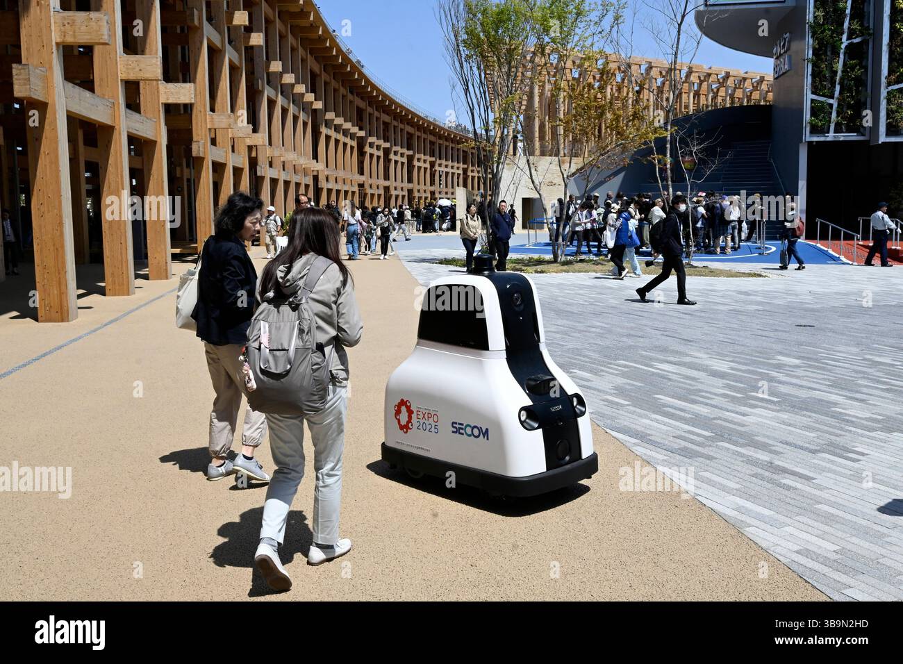 Advanced SECOM security robot patrollling and ensuring safety within the Expo 2025 venue,Osaka ...