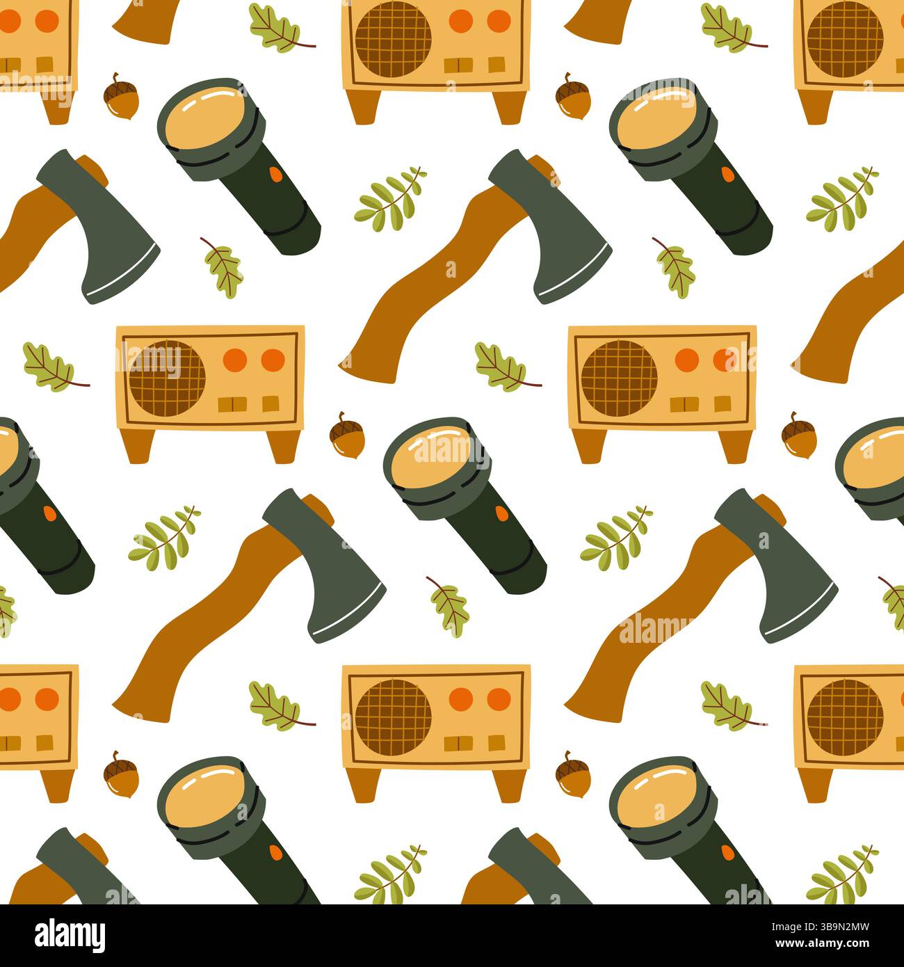 Patterns featuring flashlights, axes, and equipment in a whimsical ...