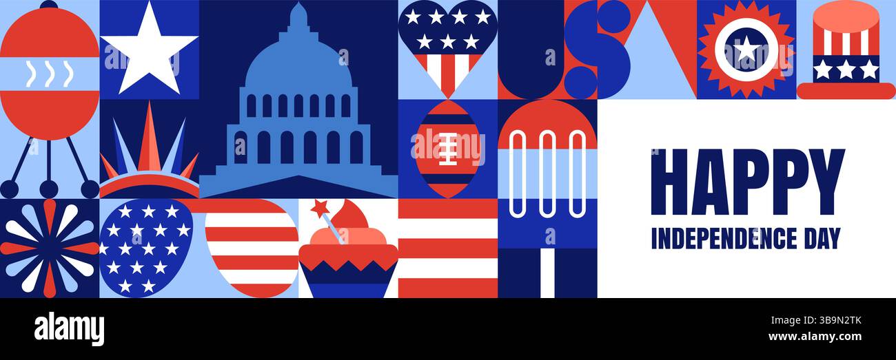 USA Independence Day vector flat illustration. Modern geometric design ...