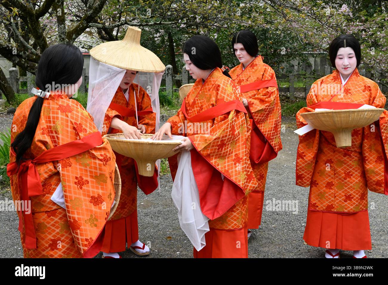 Japanese women in costumes from the Heian period, Hirano shrine's ...
