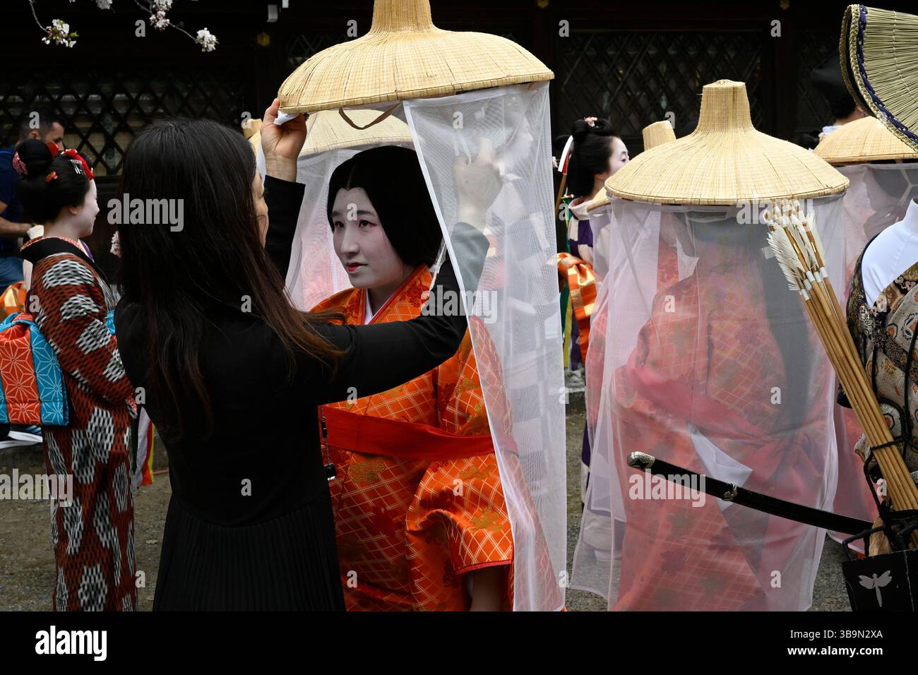 Japanese women in costumes from the Heian period, Hirano shrine's ...