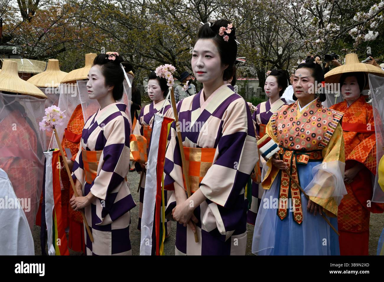 Japanese women in costumes from the Heian period, Hirano shrine's ...