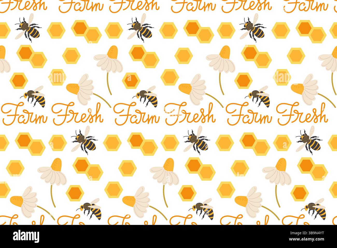 Farm fresh design featuring bees and flowers with honeycomb pattern ...