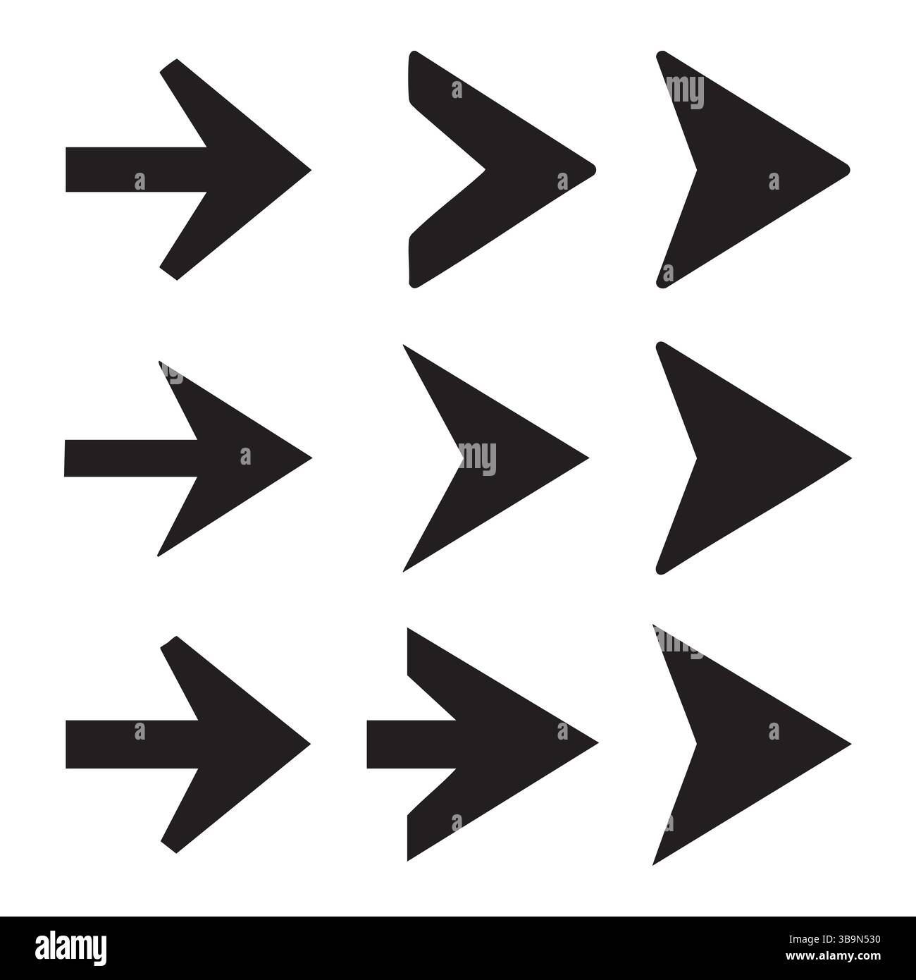 Set of right arrow silhouette icons on white background Stock Vector ...