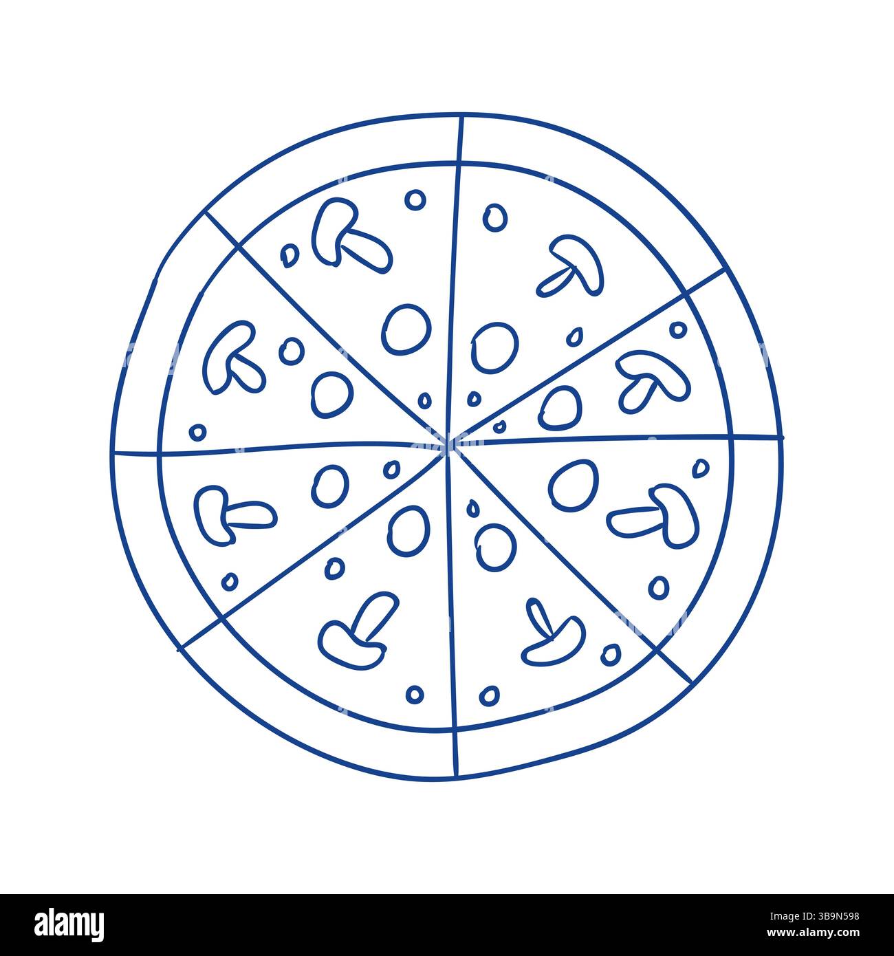 Delicious pizza with mushroom topping presented in a simple sketch ...