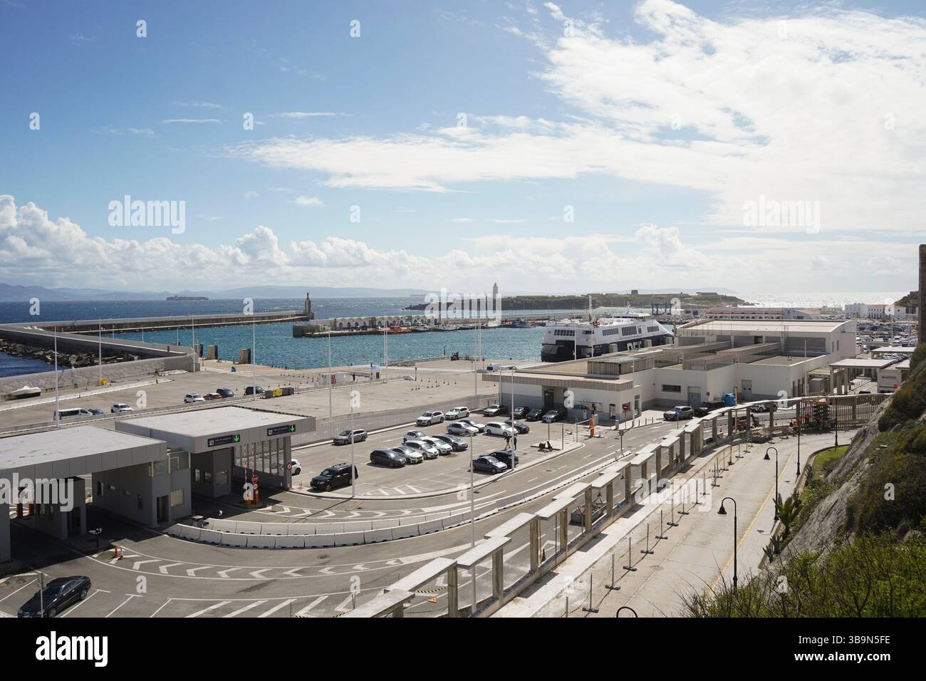 Ferry Harbour, passport control of Tarifa to Tangier in Morocco ...