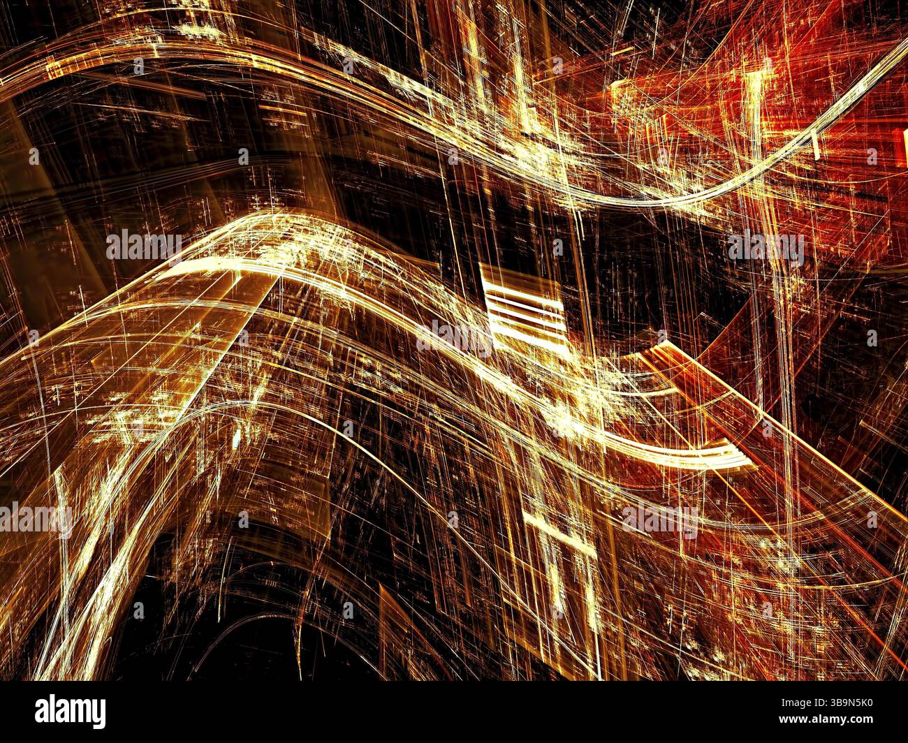 Wavy golden technology background with grid, perspective and light ...